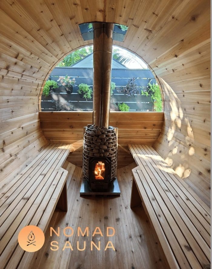 SaunaLife EE6G Barrel Sauna with Back Wall Benches - SaunaMarketplace.com