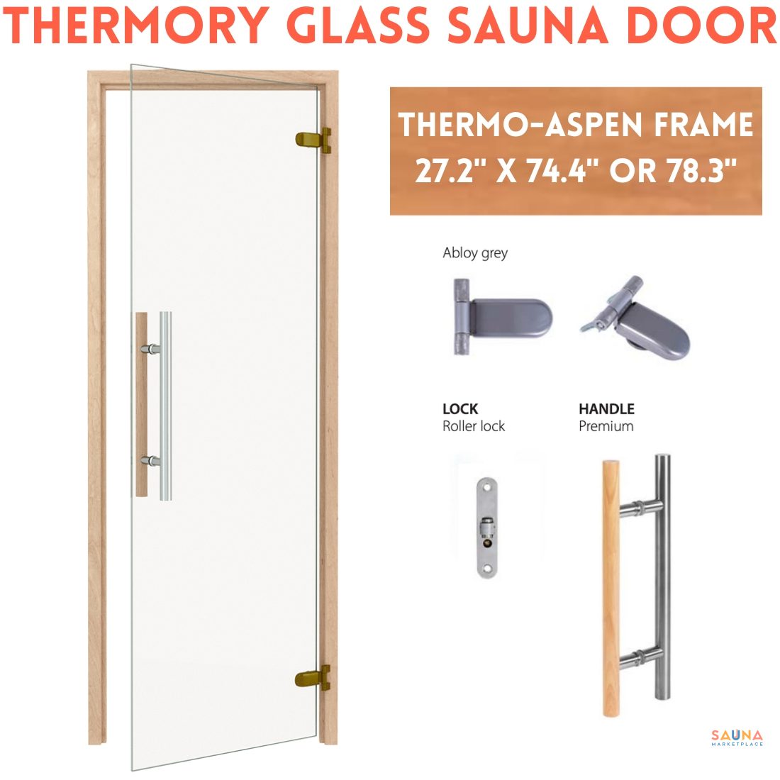 Thermory Sauna Door | Premium, Thermo Aspen frame | SaunaMarketplace.com